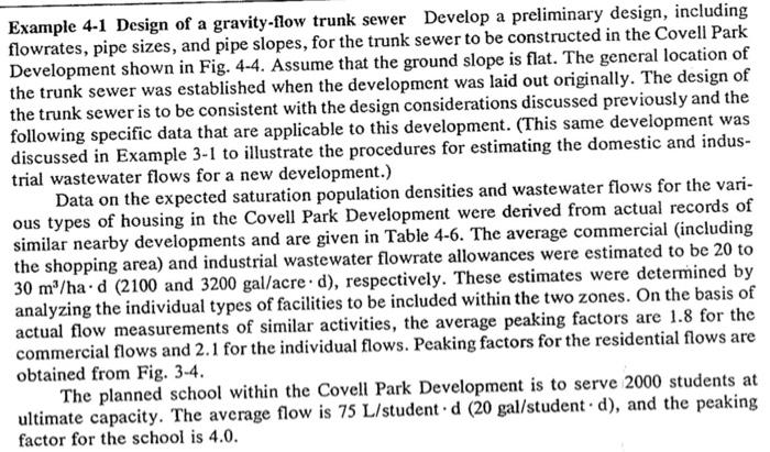 Solved Example 4-1 Design of a gravity-flow trunk sewer | Chegg.com
