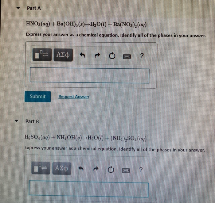Solved Part A HNO3(aq) + Ba(OH)(3)+H2O(l) + Ba(NO3), (aq) | Chegg.com