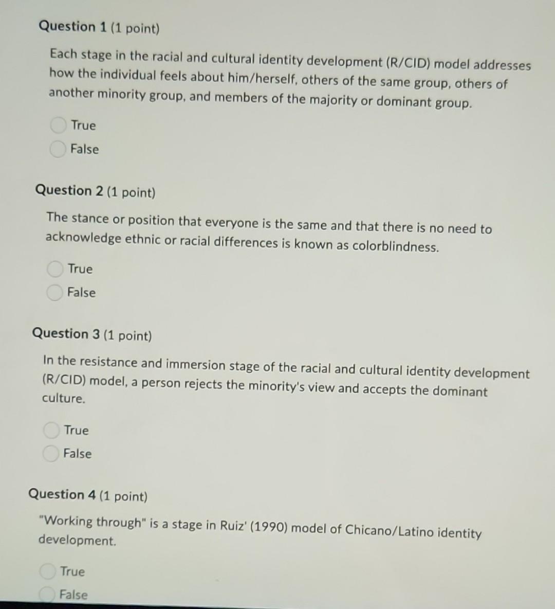 Solved Each stage in the racial and cultural identity | Chegg.com