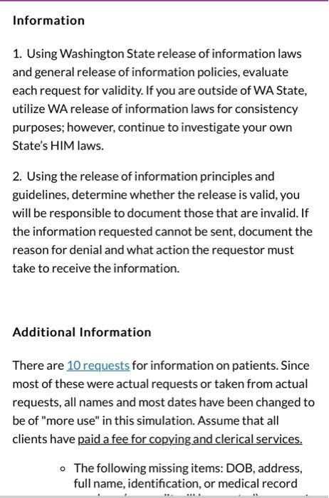 Information 1. Using Washington State release of | Chegg.com