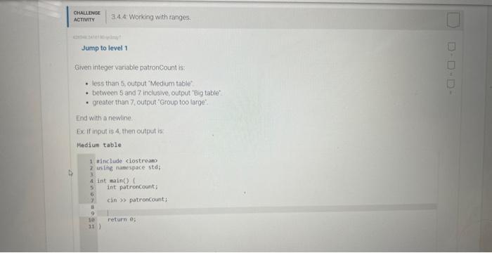 Solved Jump to level 1 Given integer variable patronCount | Chegg.com Solved Jump to level 1 Given integer variable patronCount | Chegg.com