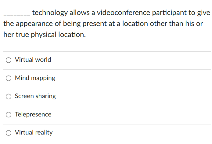 Solved technology allows a videoconference participant to | Chegg.com