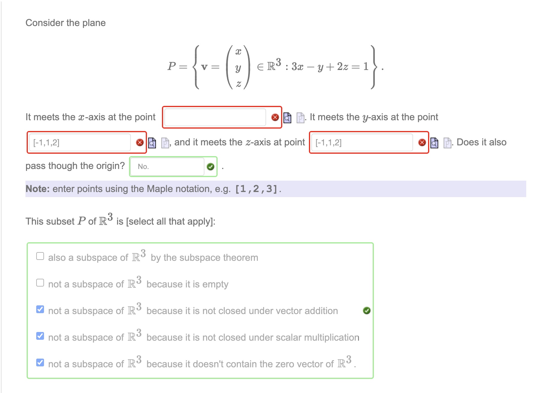 Solved Consider the planeP={v=([x],[y],[z])inR3:3x-y+2z=1}It | Chegg.com
