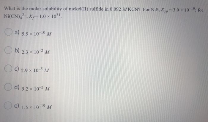 Solved What is the molar solubility of nickel(II) sulfide in | Chegg.com