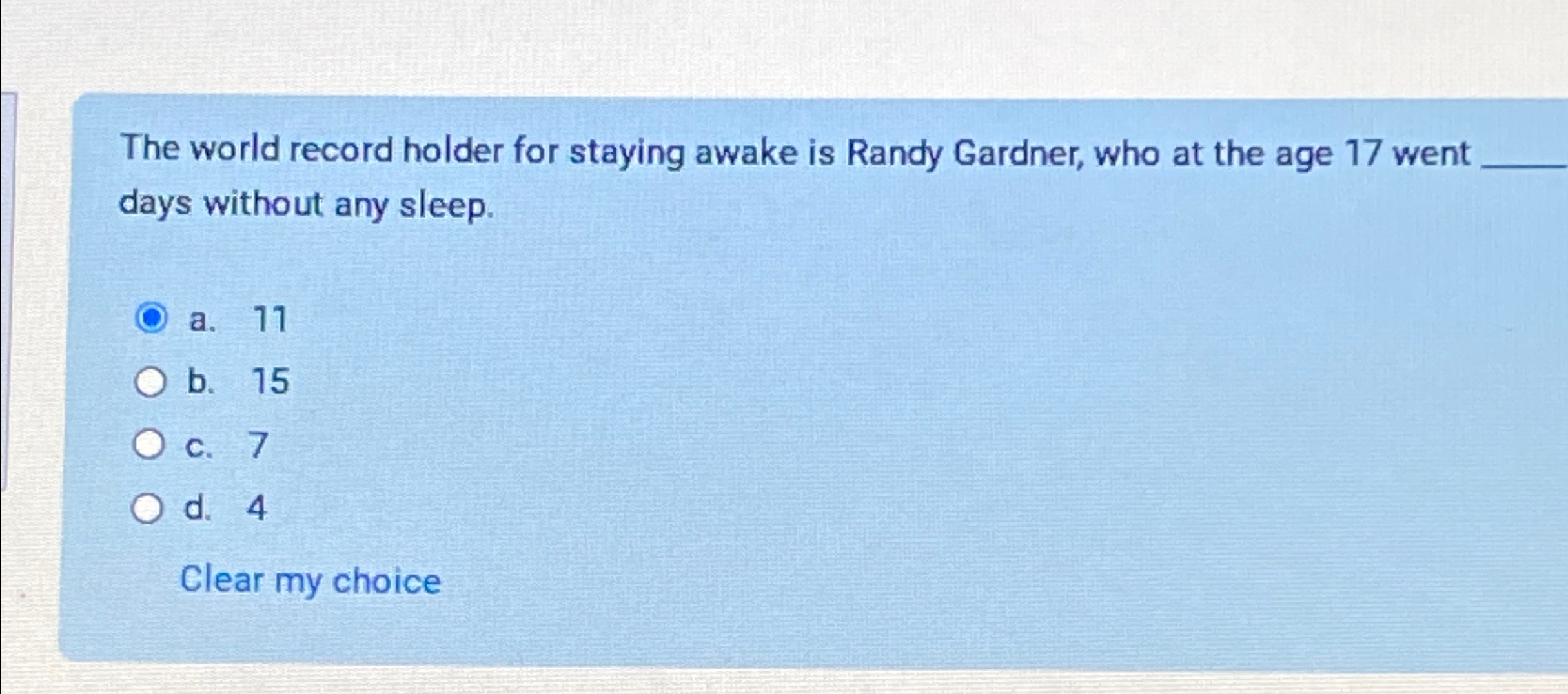Solved The world record holder for staying awake is Randy | Chegg.com