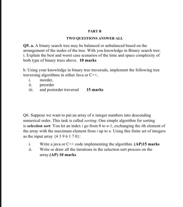 Solved Q5 A A Binary Search Tree May Be Balanced Or 7514