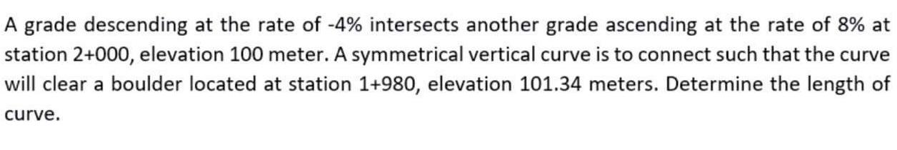 Solved A grade descending at the rate of -4% intersects | Chegg.com