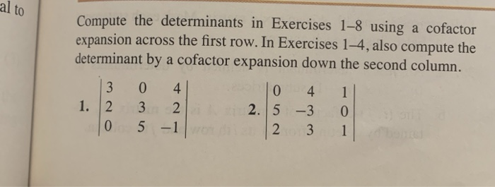 Solved al to Compute the determinants in Exercises 1-8 using | Chegg.com