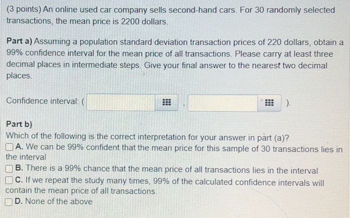 Solved (3 points) An online used car company sells | Chegg.com