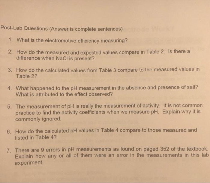 Solved Post-Lab Questions (Answer is complete sentences) 1. | Chegg.com
