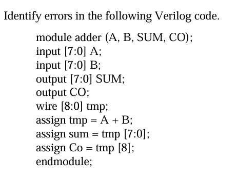 Solved Identify errors in ﻿the following Verilog code.module | Chegg.com
