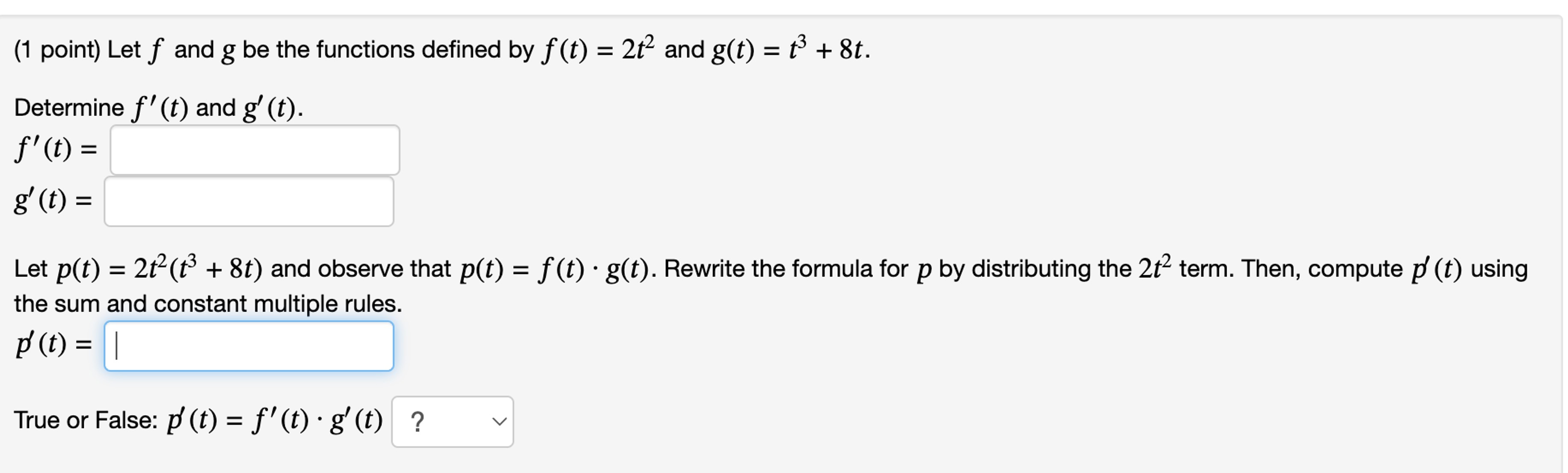 Solved ( 1 ﻿point) ﻿Let f ﻿and g ﻿be the functions defined | Chegg.com