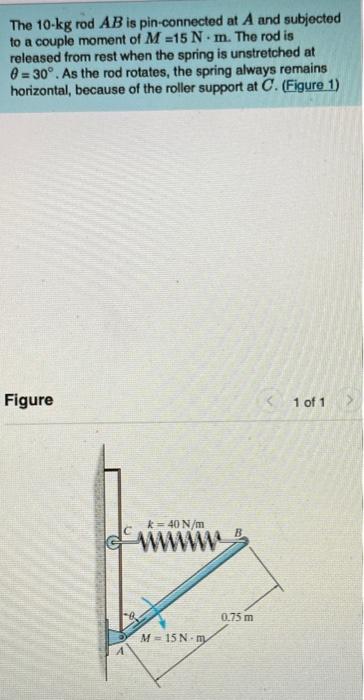 Solved The 10-kg rod AB is pin-connected at A and subjected | Chegg.com