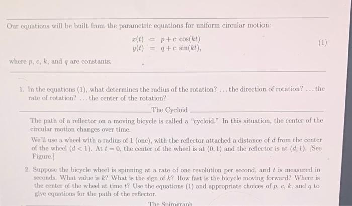 Our equations will be built from the parametric | Chegg.com