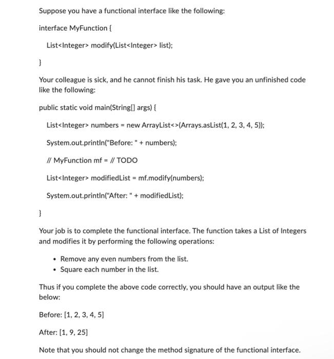 Solved Suppose you have a functional interface like the | Chegg.com