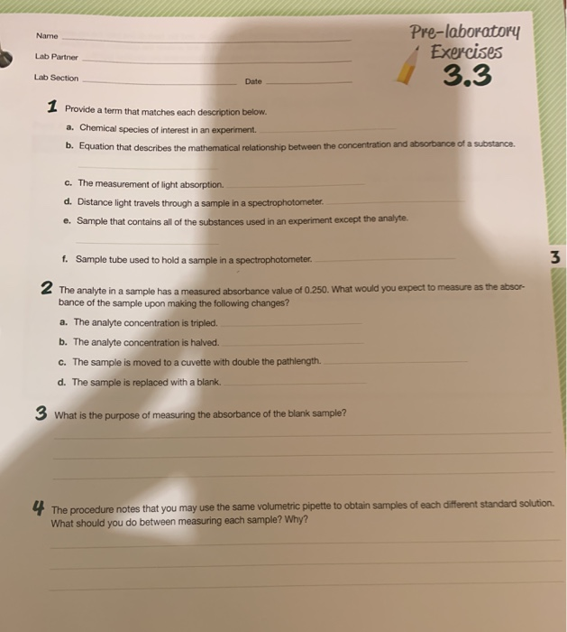 Solved Name Lab Partner Pre-laboratory Exercises 3.3 Lab | Chegg.com