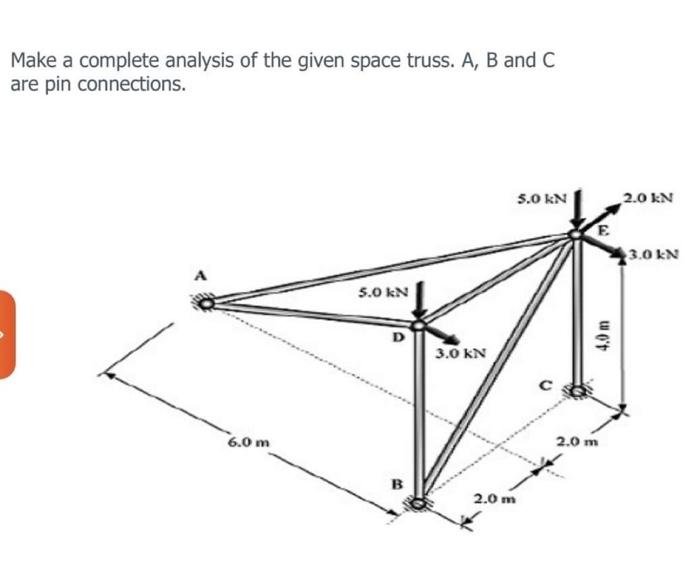 Make a complete analysis of the given space truss. A, | Chegg.com