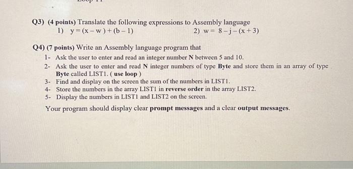 Solved Q1) (5 points) Trace (execute) the following Assembly | Chegg.com