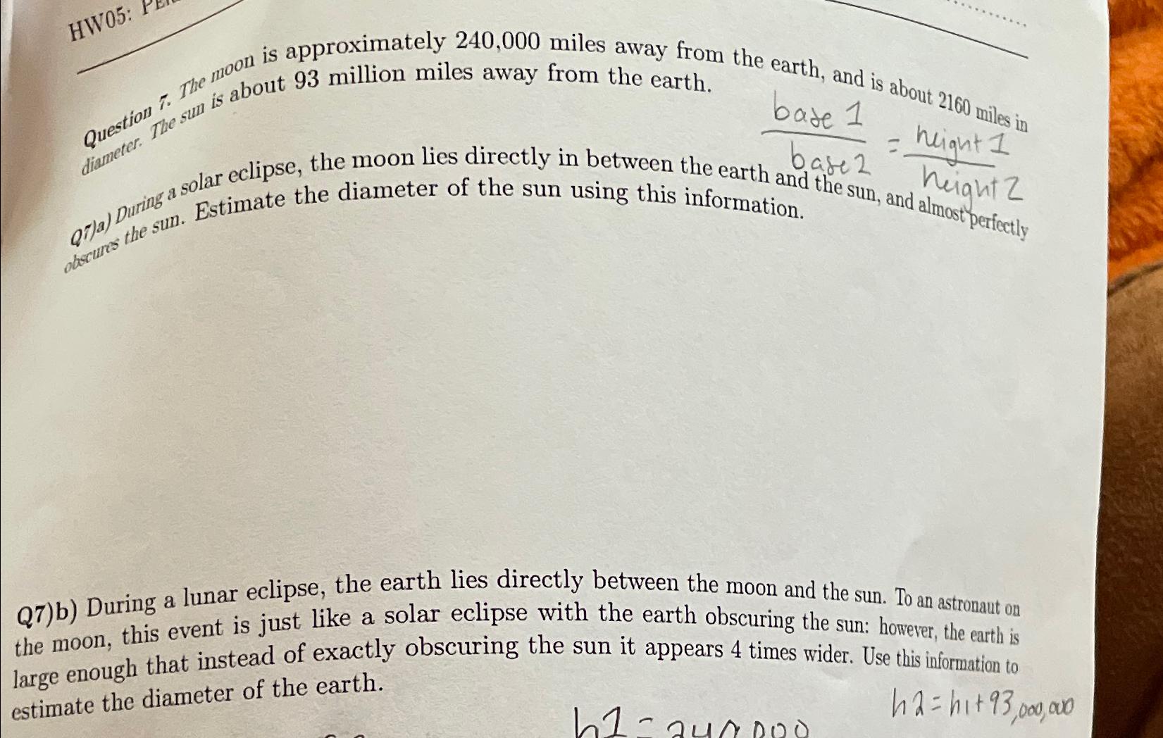 Solved Q7)b) ﻿During a lunar eclipse, the earth lies | Chegg.com