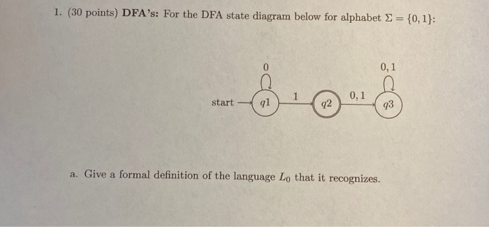 Solved 1. (30 points) DFA's: For the DFA state diagram below | Chegg.com