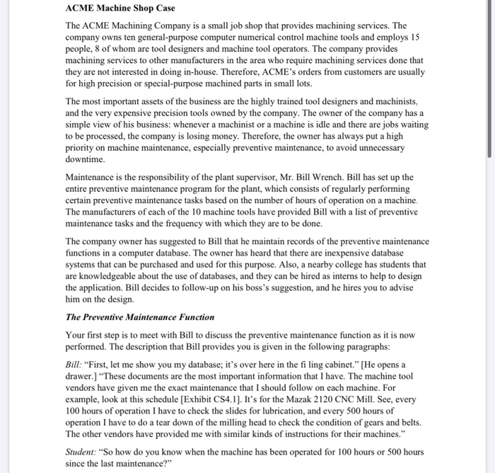 Solved Based on ACME Maintenance Case Study from the Design | Chegg.com