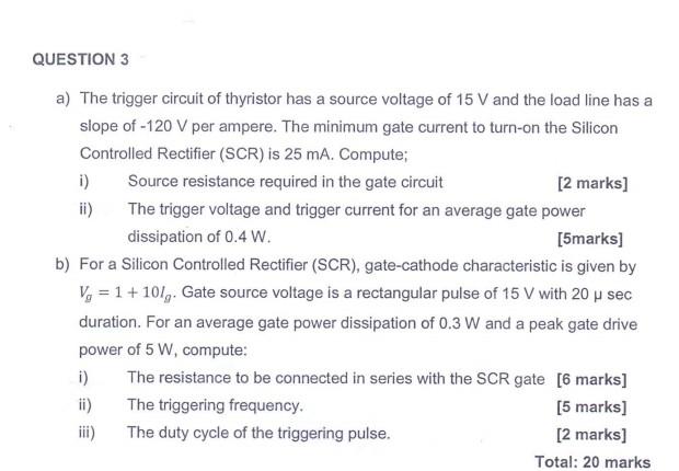 Solved a) The trigger circuit of thyristor has a source | Chegg.com