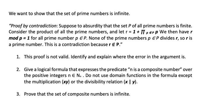 Solved We want to show that the set of prime numbers is | Chegg.com