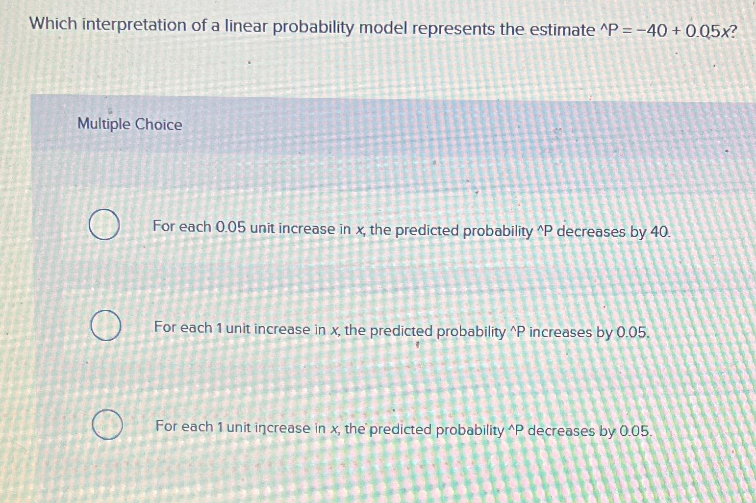 Solved Which interpretation of a linear probability model | Chegg.com