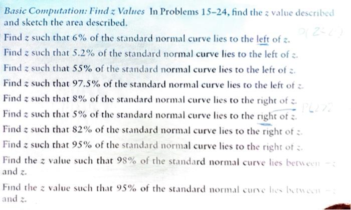 Solved Basic Computation Find Z Values In Problems 15 24 Chegg