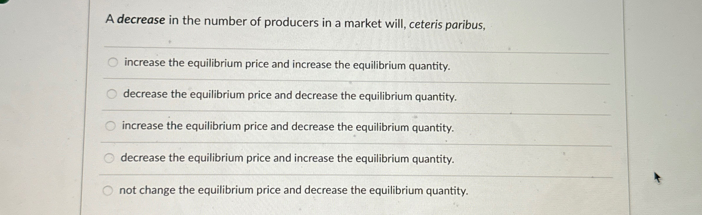 Solved A decrease in the number of producers in a market | Chegg.com
