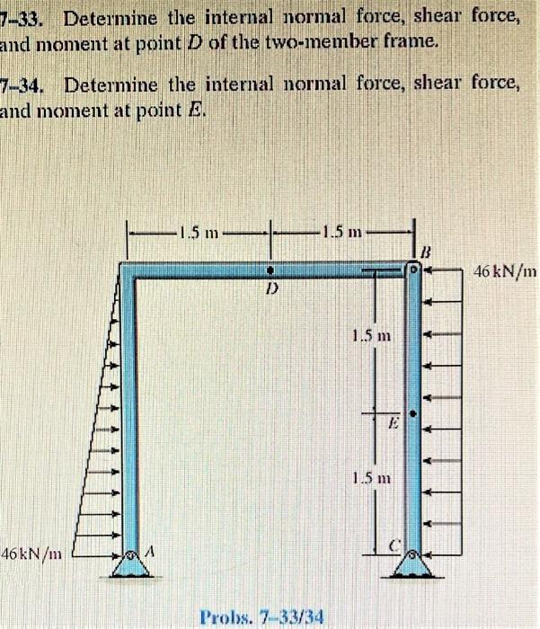 Solved 7-33. Determine the internal normal force, shear | Chegg.com