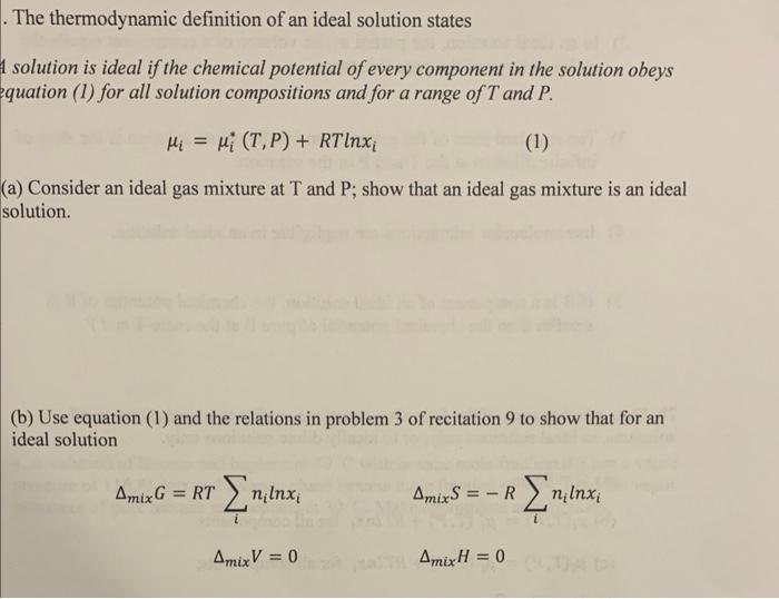 Solved solution is ideal if the chemical potential of every | Chegg.com