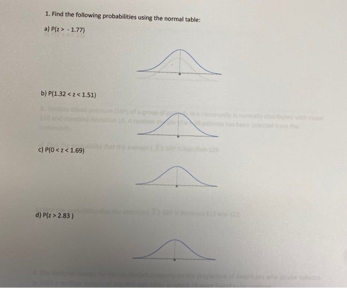 Solved 1. Find the following probabilities using the normal | Chegg.com