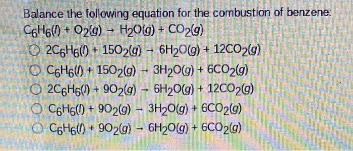 Solved Balance the following equation for the combustion of | Chegg.com