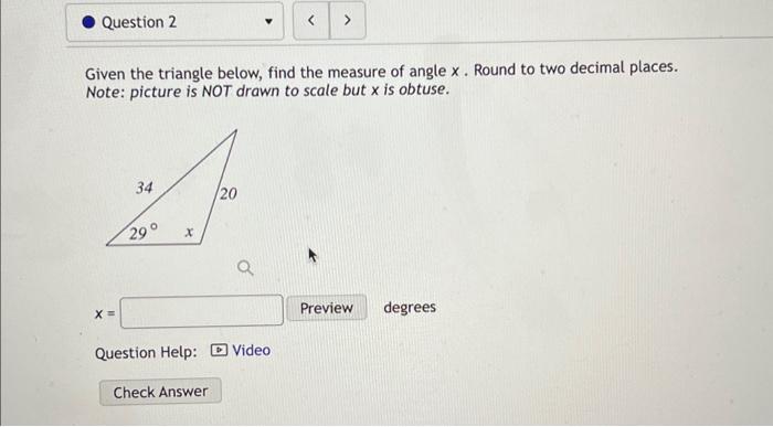 Solved Given the triangle below, find the measure of angle | Chegg.com