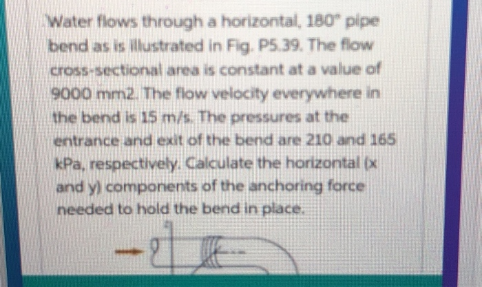 Solved Water flows through a horizontal, 180* pipe bend as | Chegg.com