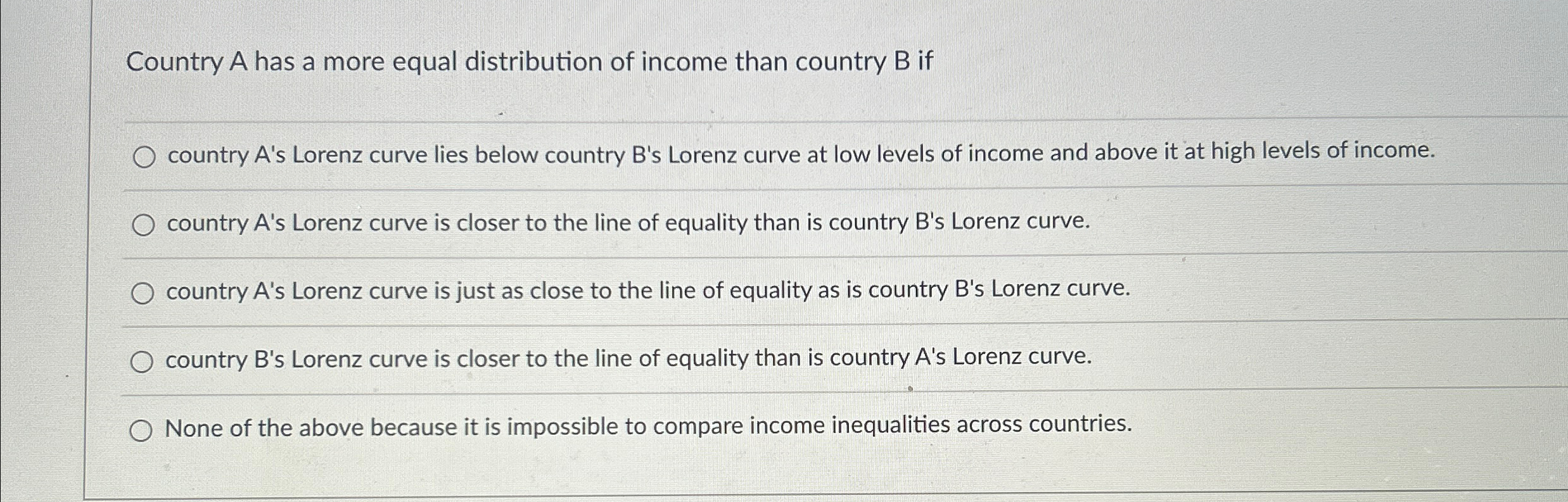 Solved Country A has a more equal distribution of income | Chegg.com