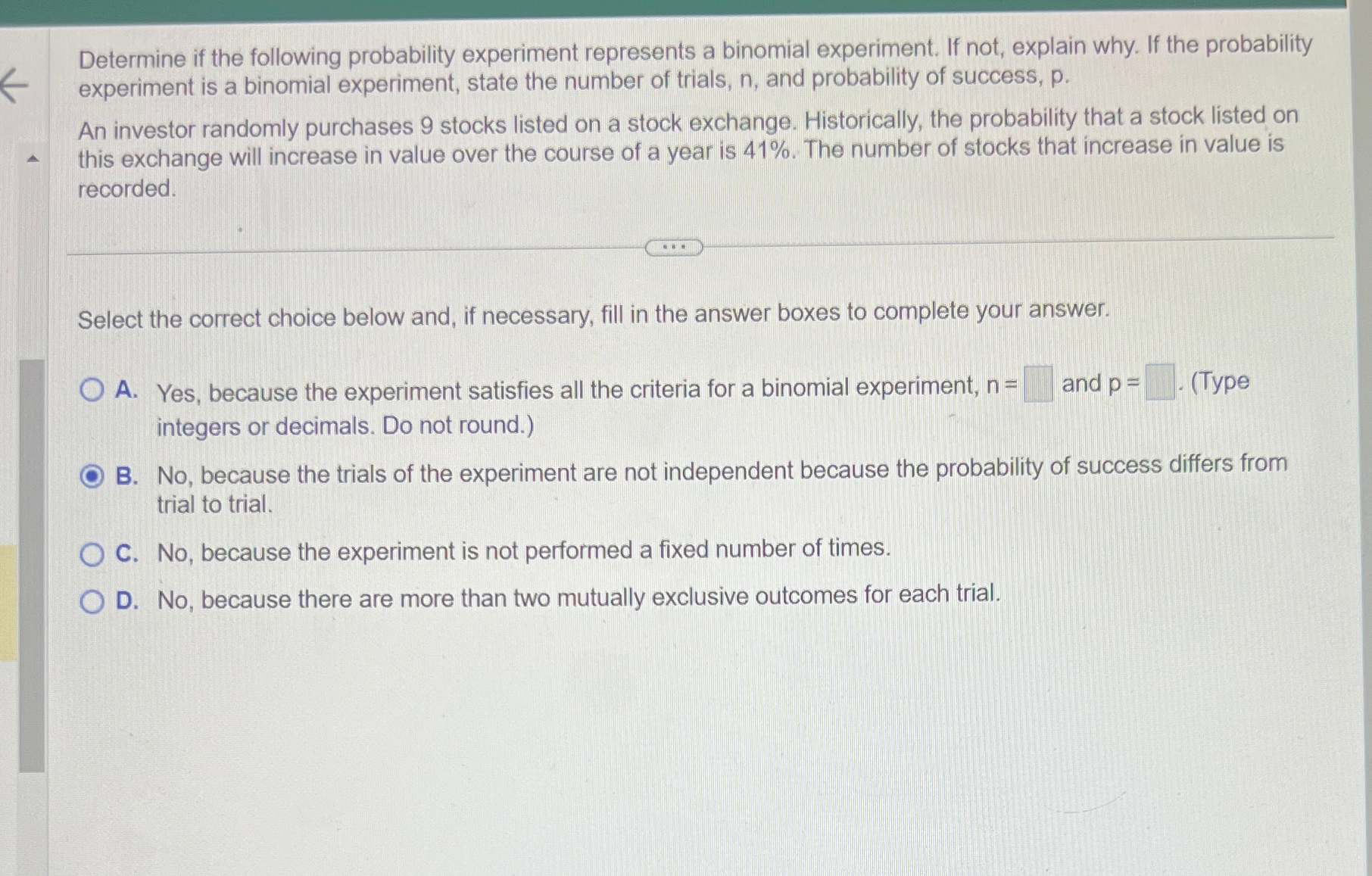 Solved Determine if the following probability experiment | Chegg.com