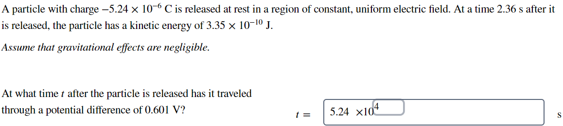 Solved A particle with charge -5.24×10-6C ﻿is released at | Chegg.com