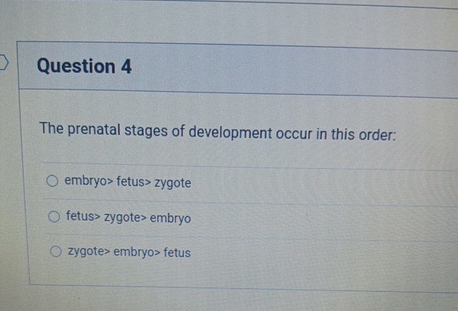 Solved How to solve Question 4The prenatal stages of | Chegg.com