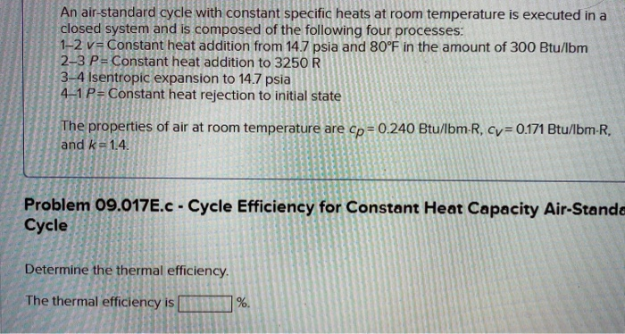 Solved An air-standard cycle with constant specific heats at | Chegg.com
