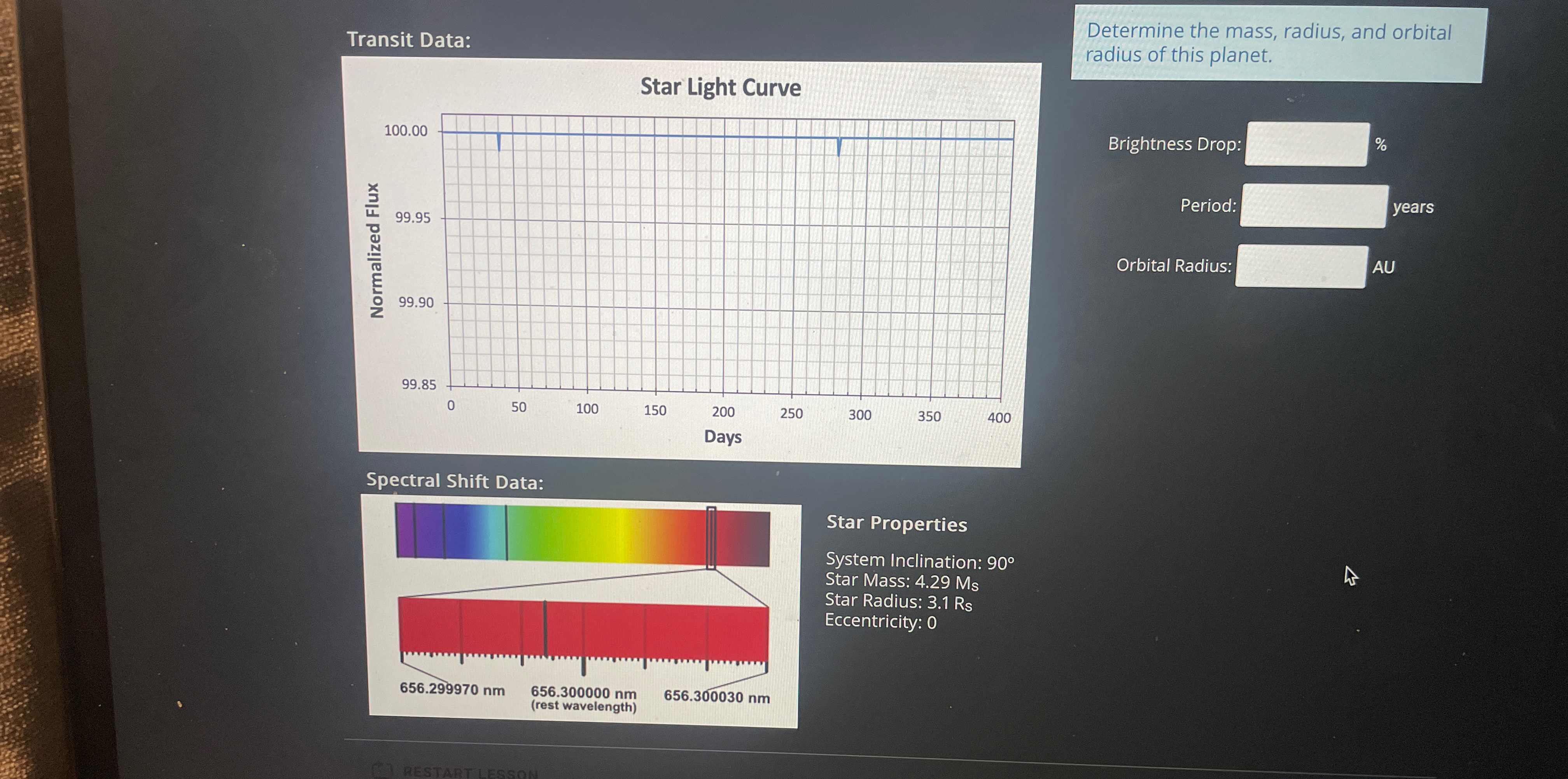 Transit Data:Star Light CurveSpectral Shift | Chegg.com