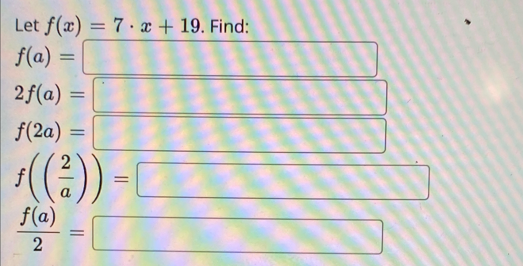 Solved Let f(x)=7*x+19. | Chegg.com