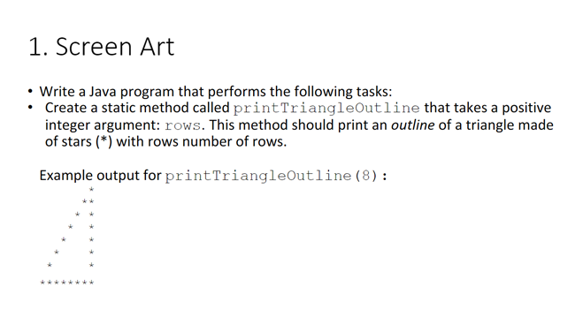 Solved Screen ArtWrite a Java program that performs the | Chegg.com