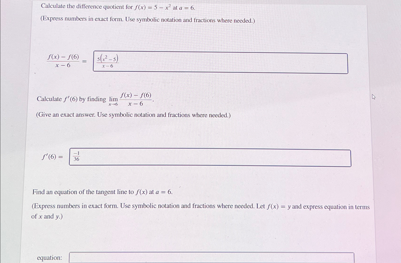 Solved Calculate the difference quotient for f(x)=5-x2 ﻿at | Chegg.com