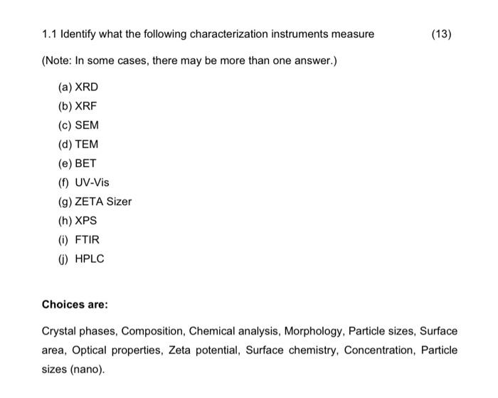 Solved 1.1 Identify what the following characterization | Chegg.com