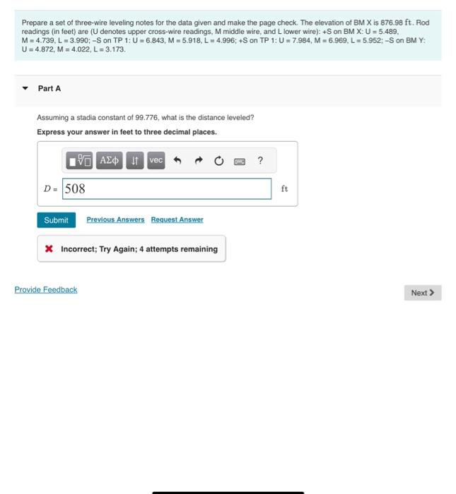 Solved Prepare a set of three-wire leveling notes for the | Chegg.com