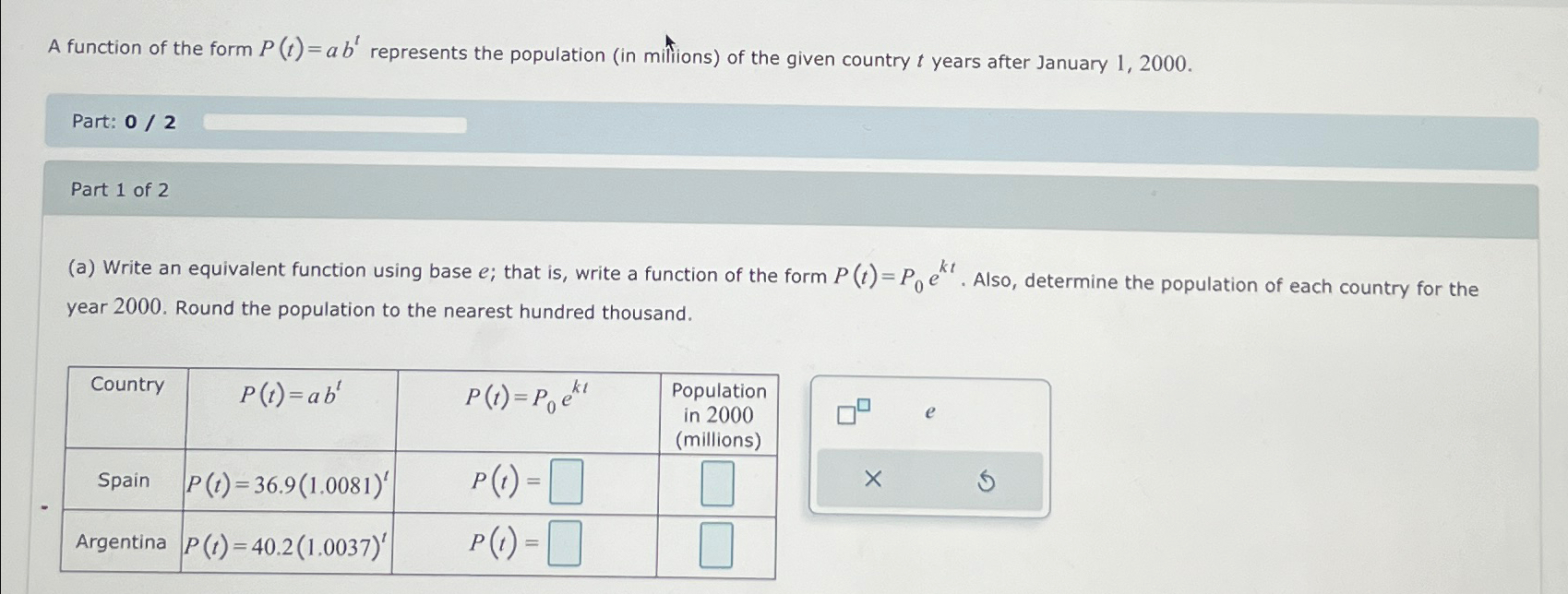 Solved A function of the form P(t)=abt ﻿represents the | Chegg.com
