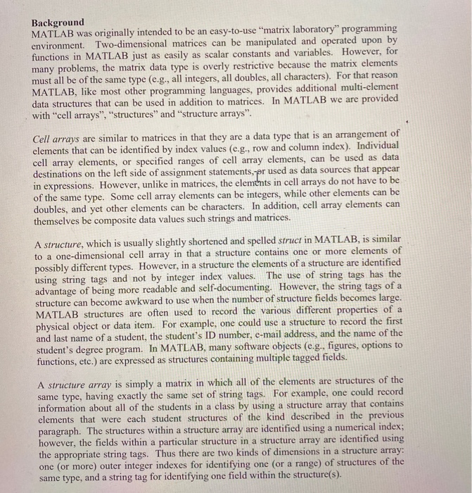 Solved Background MATLAB was originally intended to be an | Chegg.com