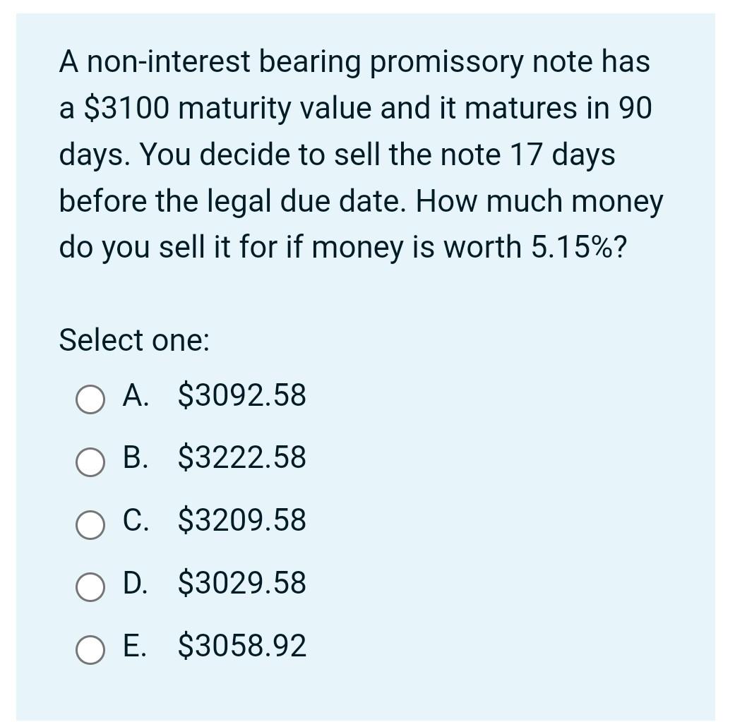 Solved A non-interest bearing promissory note has a $3100 | Chegg.com